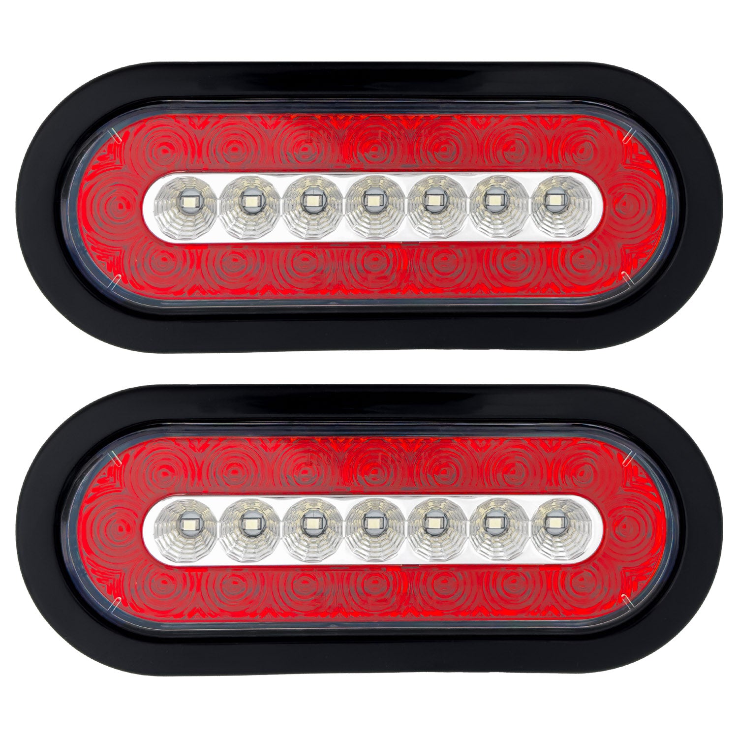 Red & White Oval 6" Universal 2-Pc LED Trailer Tail Lights (Red Runnin ...