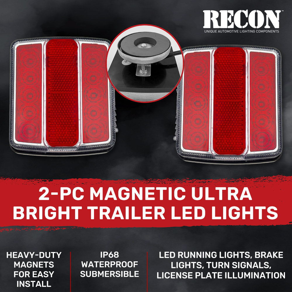 Red Magnetic 2-Pc Universal LED Trailer Lights (Red Running Lights, Br ...