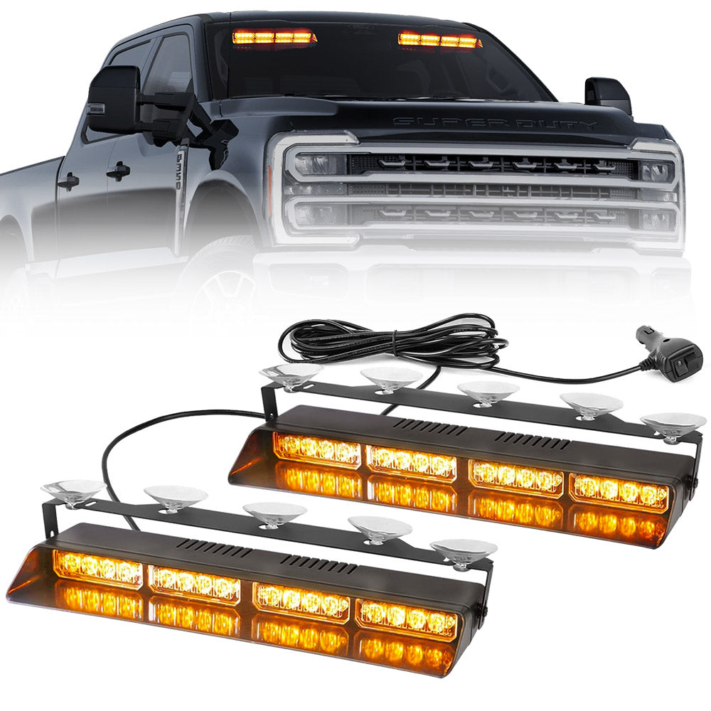 Interior Front Window 2-PC 14" LED Strobe Light Bars Suction Cup Insta ...
