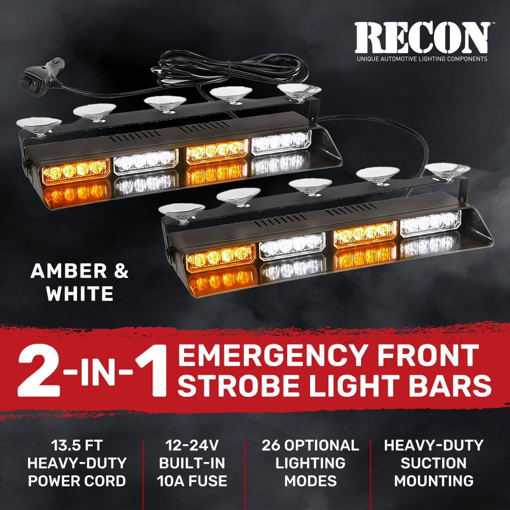Interior Front Window 2-PC 14" LED Strobe Light Bars Suction Cup Insta ...