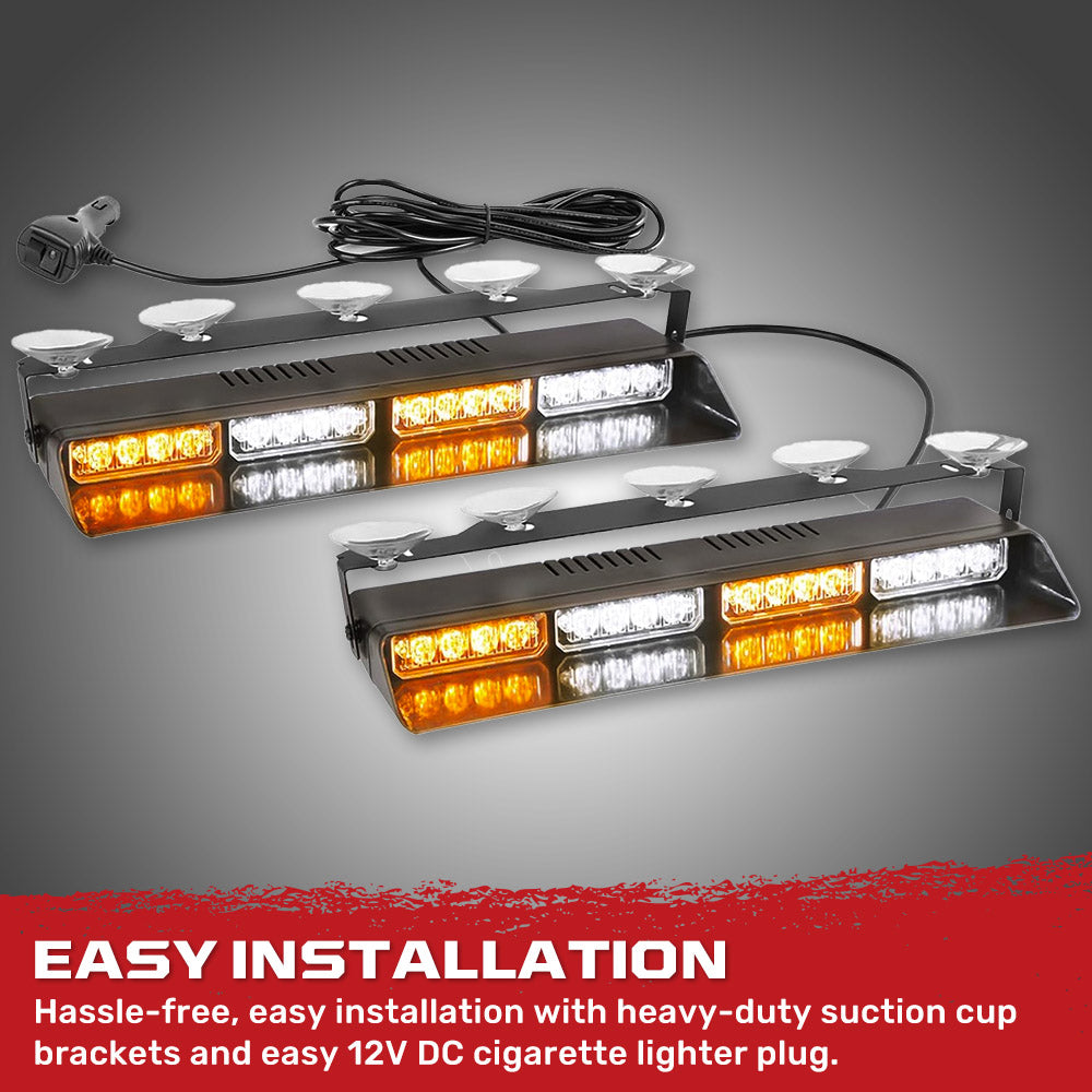 Interior Front Window 2-PC 14" LED Strobe Light Bars Suction Cup Insta ...