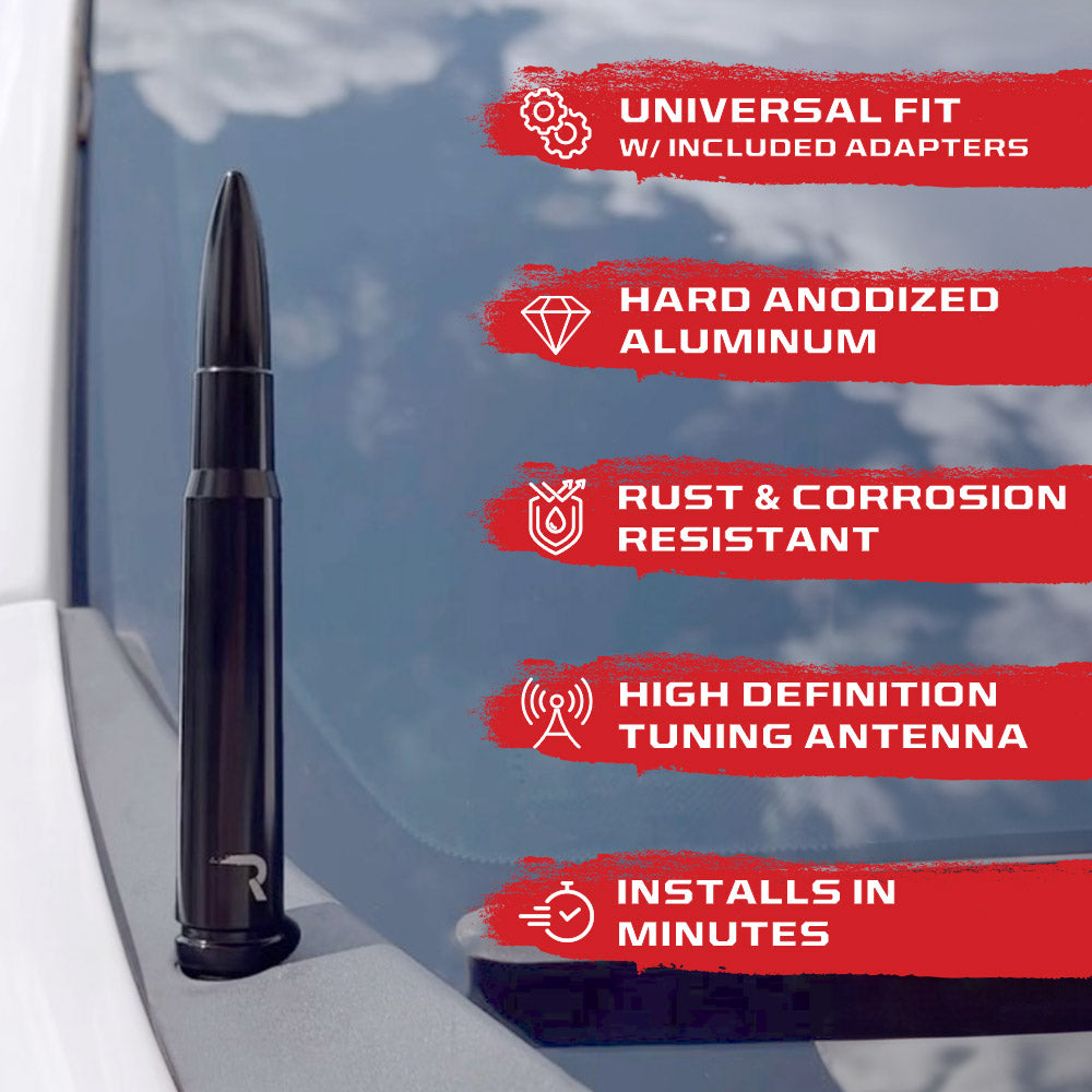 .50 Cal Bullet Antenna (Fits OEM Factory Threaded Antenna) Multiple Co ...