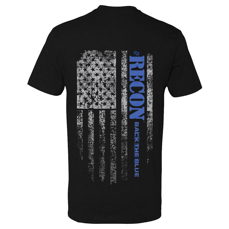 RECON Back The Blue American USA Flag T-Shirt - Black - GoRECON