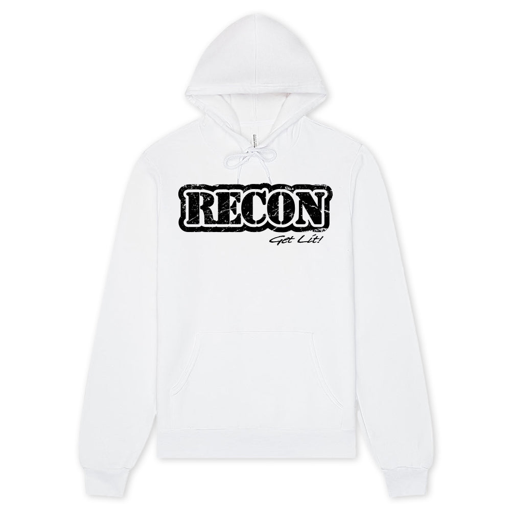 RECON Women's White Hoodie Black Rock Texture Logo - GoRECON