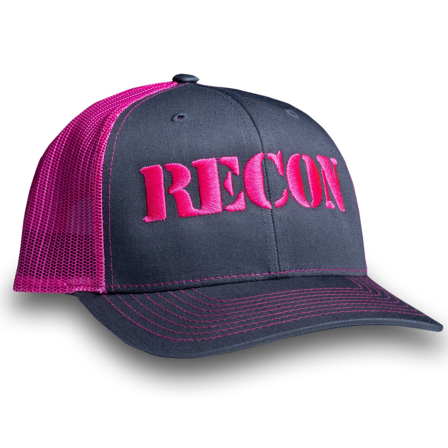 RECON Snapback Trucker Hat - Charcoal / Neon Pink - GoRECON