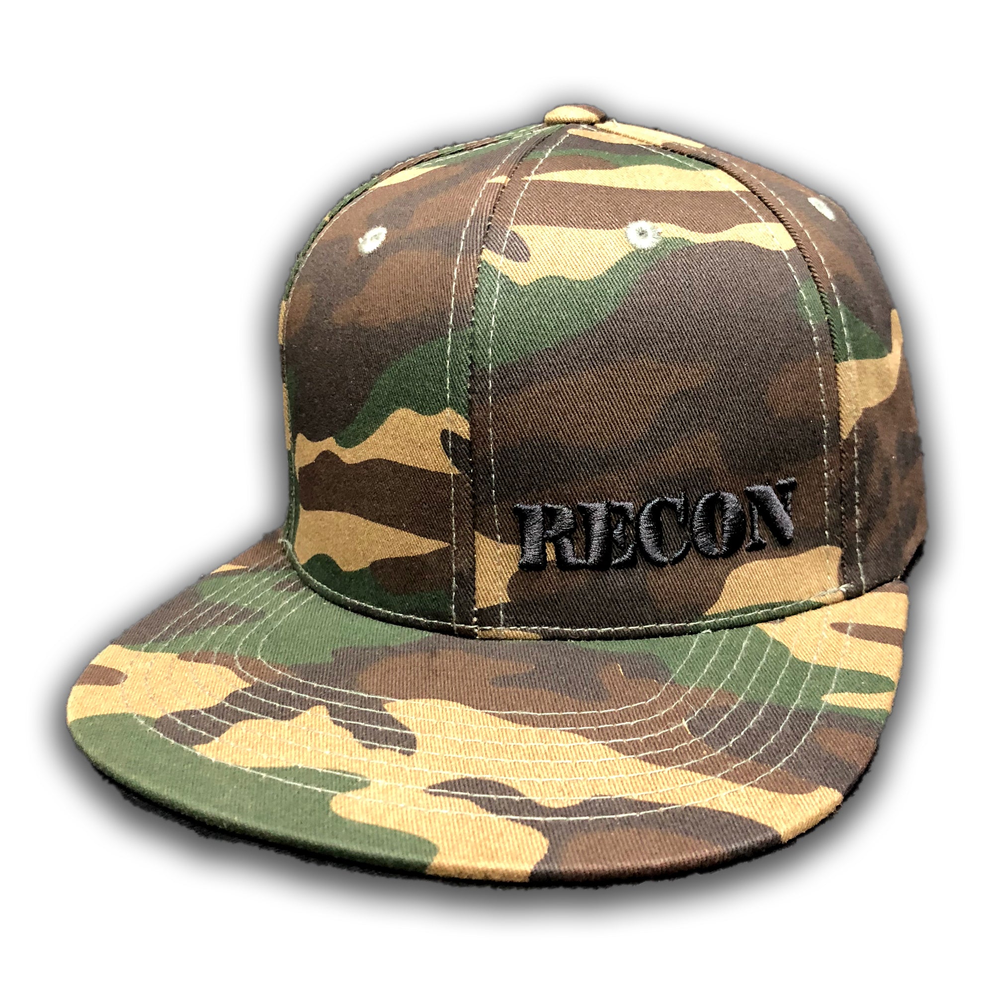 Black RECON Logo on Green Camo Hat - Snap Back - GoRECON